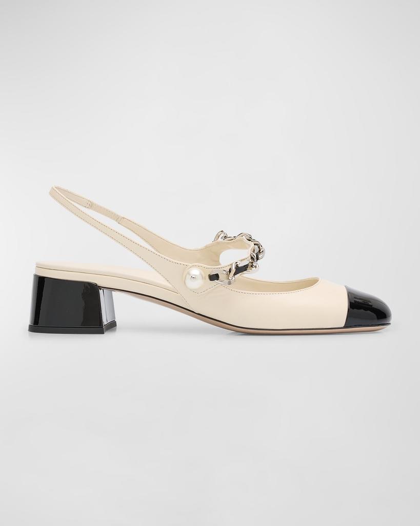 Miu Miu Bicolor Leather Mary Jane Slingback Pumps AVORIO Miu Miu Bicolor Leather Mary Jane Slingback Pumps AVORIO