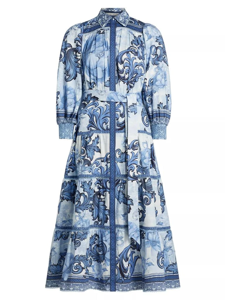 Alice + Olivia Geneva Filigree-Print Cotton Tiered Midi-Shirtdress ...