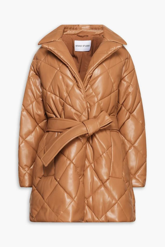 STAND STUDIO Maxim belted quilted faux leather coat - Jackets - Free ...