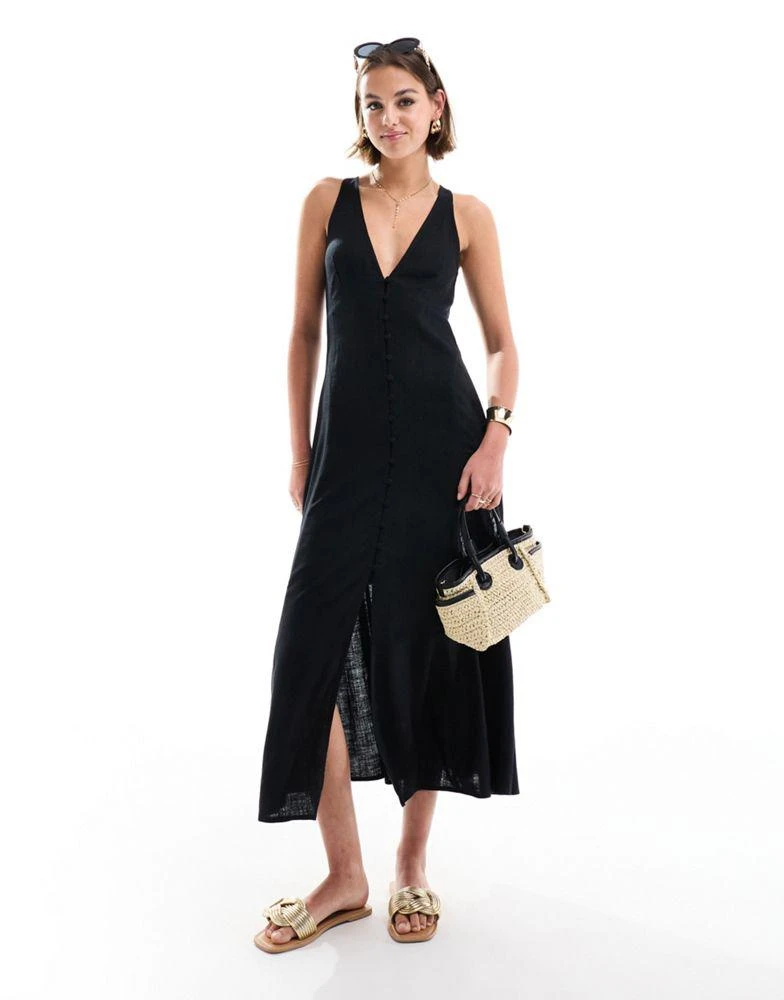 ASOS ASOS DESIGN button down midi dress with full skirt in black ...