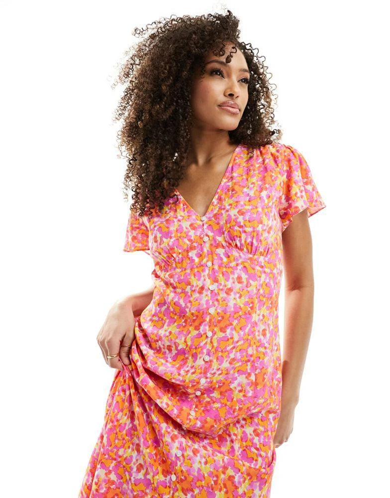 French Connection Cass flutter sleeve midi dress in orange floral – On ...