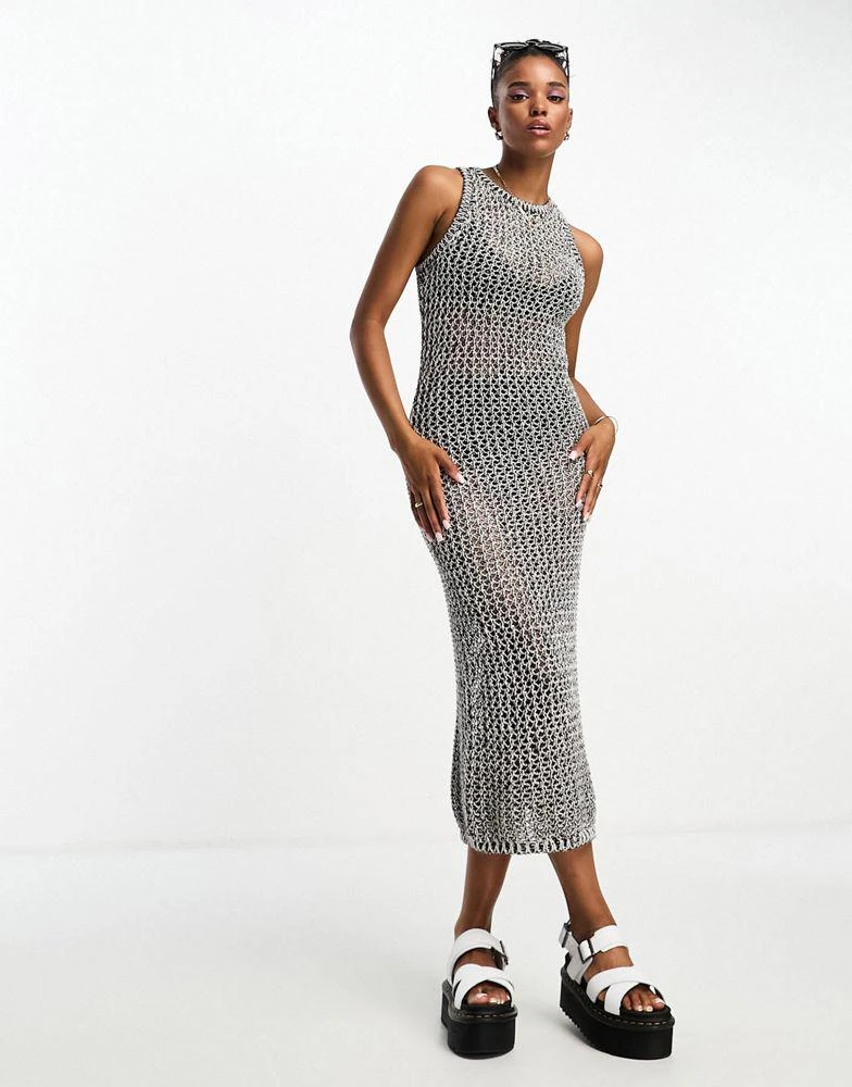 Monki Monki open knit crochet midi dress in black - Dresses & Skirts ...