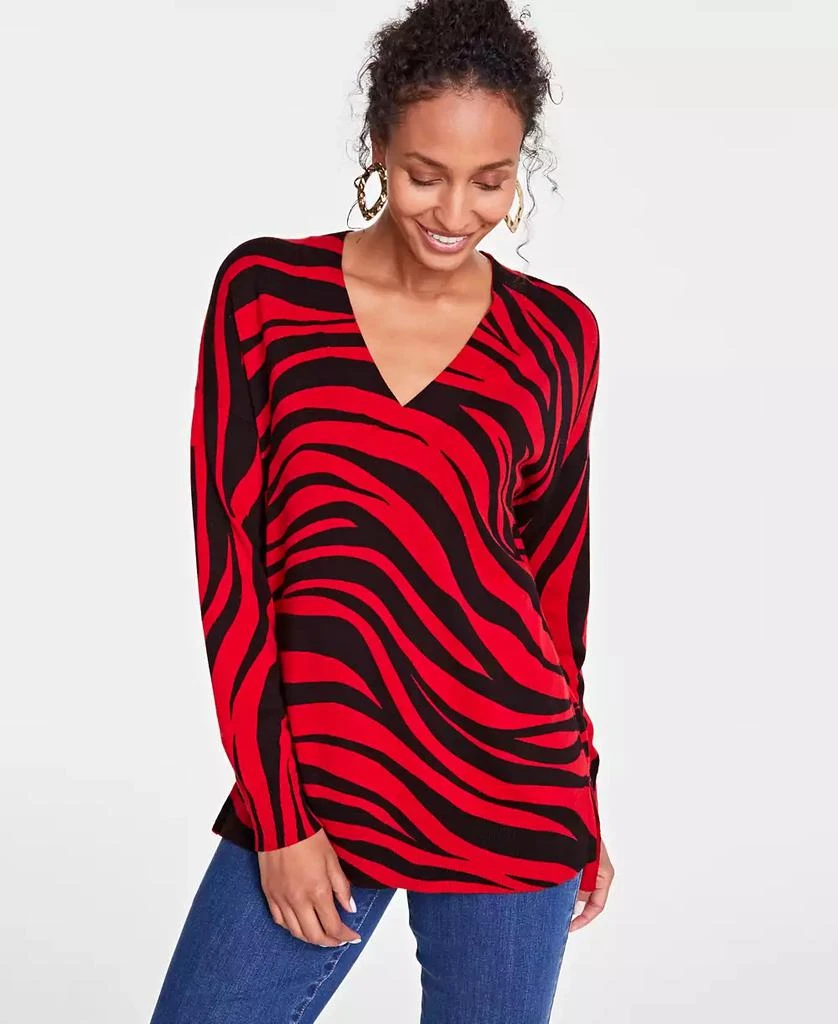 Shop Women's Zebra-Print V-Neck Sweater, Created for Macy's on Sale at ...