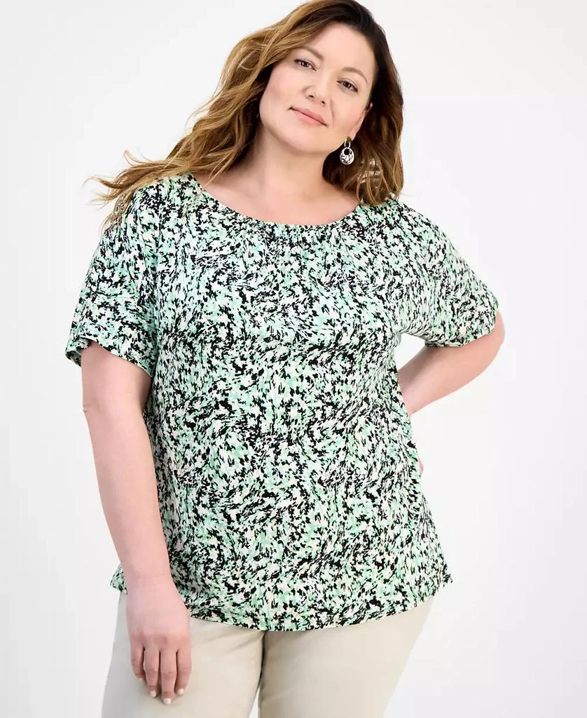 JM Collection Plus Size Printed Shirred Tee, Exclusively at Macy's - T ...