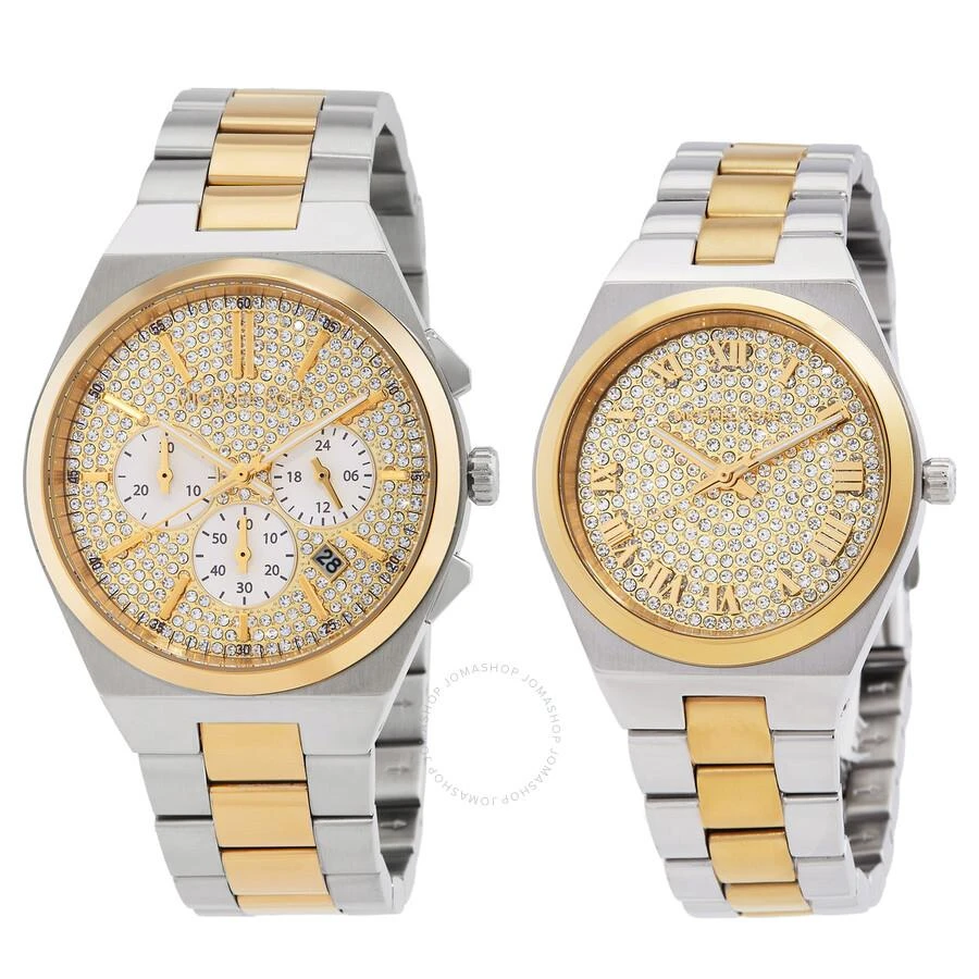 Michael Kors Lennox Chronograph Quartz Pave Two-Tone Watch Set ...