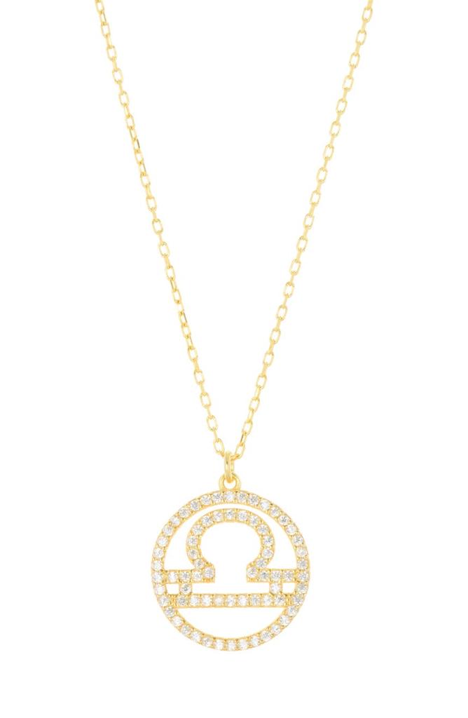 Cubic Zirconia Zodiac Pendant Necklace Libra Gold