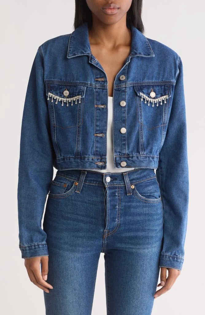 FLYING ANGEL Embellished Pocket Denim Jacket - Jackets - BeyondStyle