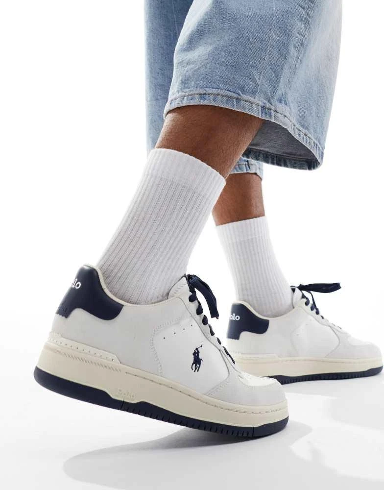 Shop Polo Ralph Lauren Masters court leather trainer with logo in white ...