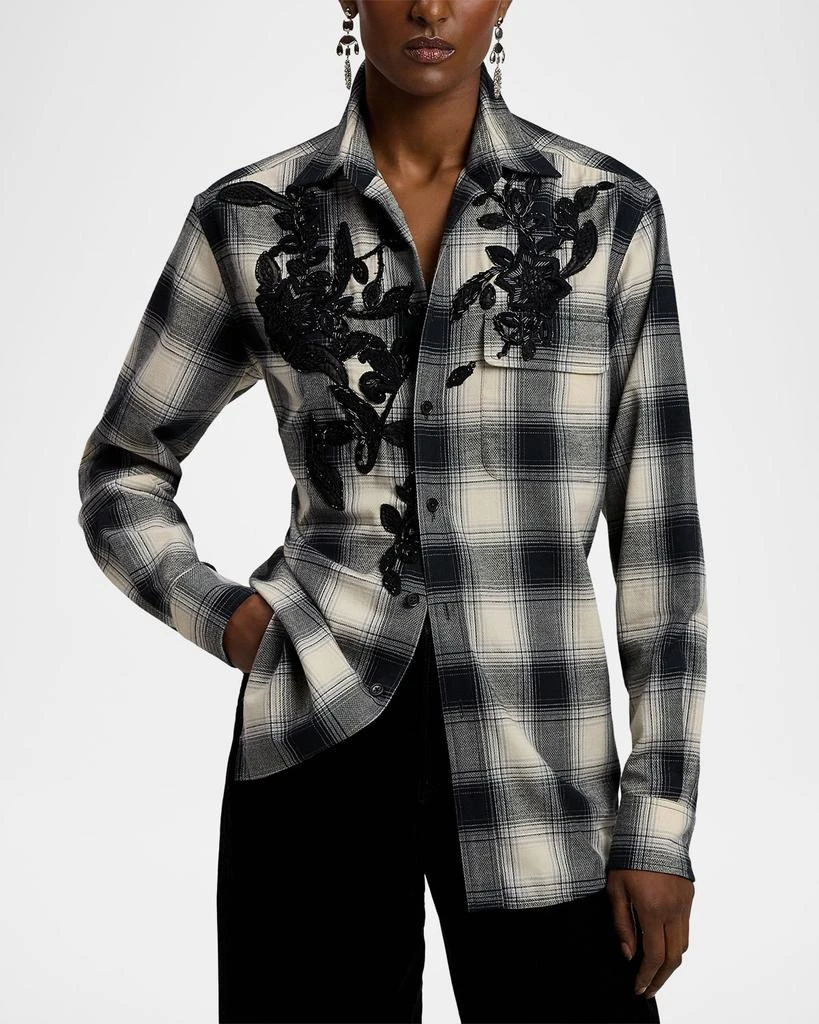 Shop Leeann Embroidered Plaid Flannel Shirt on Sale at BeyondStyle ...