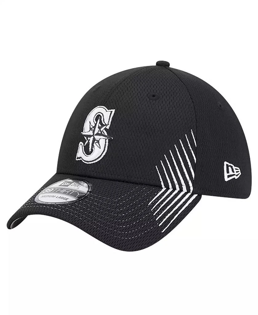 New Era Men's Black Seattle Mariners Active Dash Mark 39THIRTY Flex Hat ...