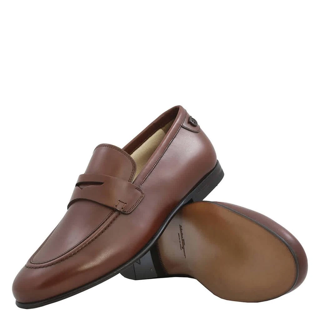 Ferragamo Salvatore Ferragamo Men's Goya Brown Leather Penny Loafers - Business Casual Shoes ...