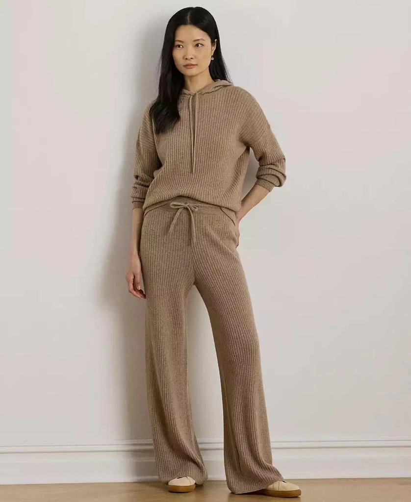 Women's Rib-Knit 100% Cashmere Checha Full Length Wide-Leg Pants – On ...