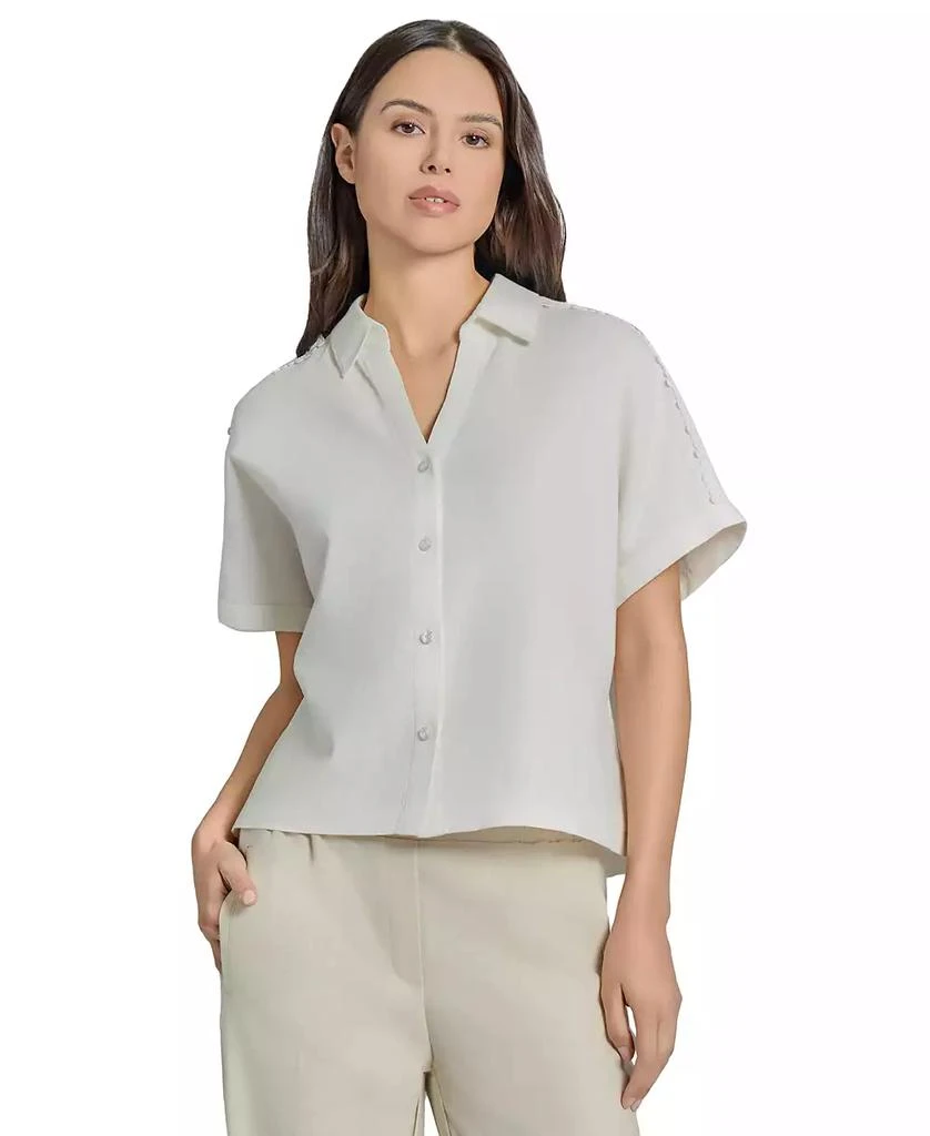 Jones New York Women's Linen-Blend Drop-Shoulder Shirt - Shirts - Free ...