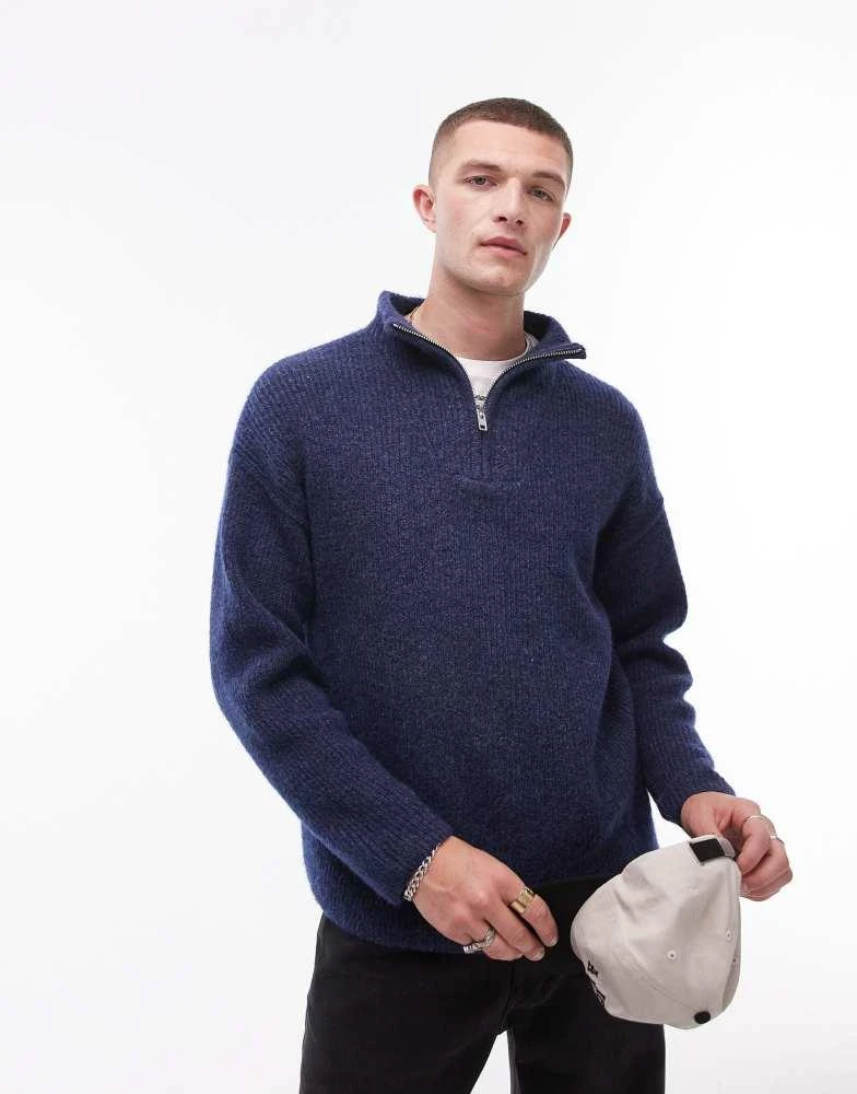 Topman Topman oversized 1/4 zip jumper in navy - Sweaters - BeyondStyle