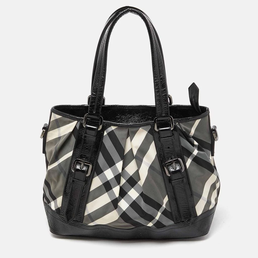 Burberry Burberry Black/Grey Beat Check Nylon and Patent Leather Lowry ...