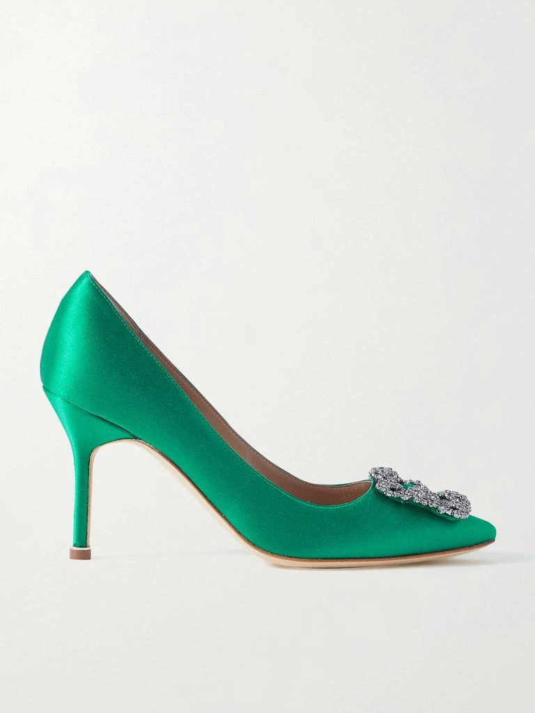 Shop Hangisi 90 Crystal-embellished Satin Pumps - Jade - IT35 on Sale ...