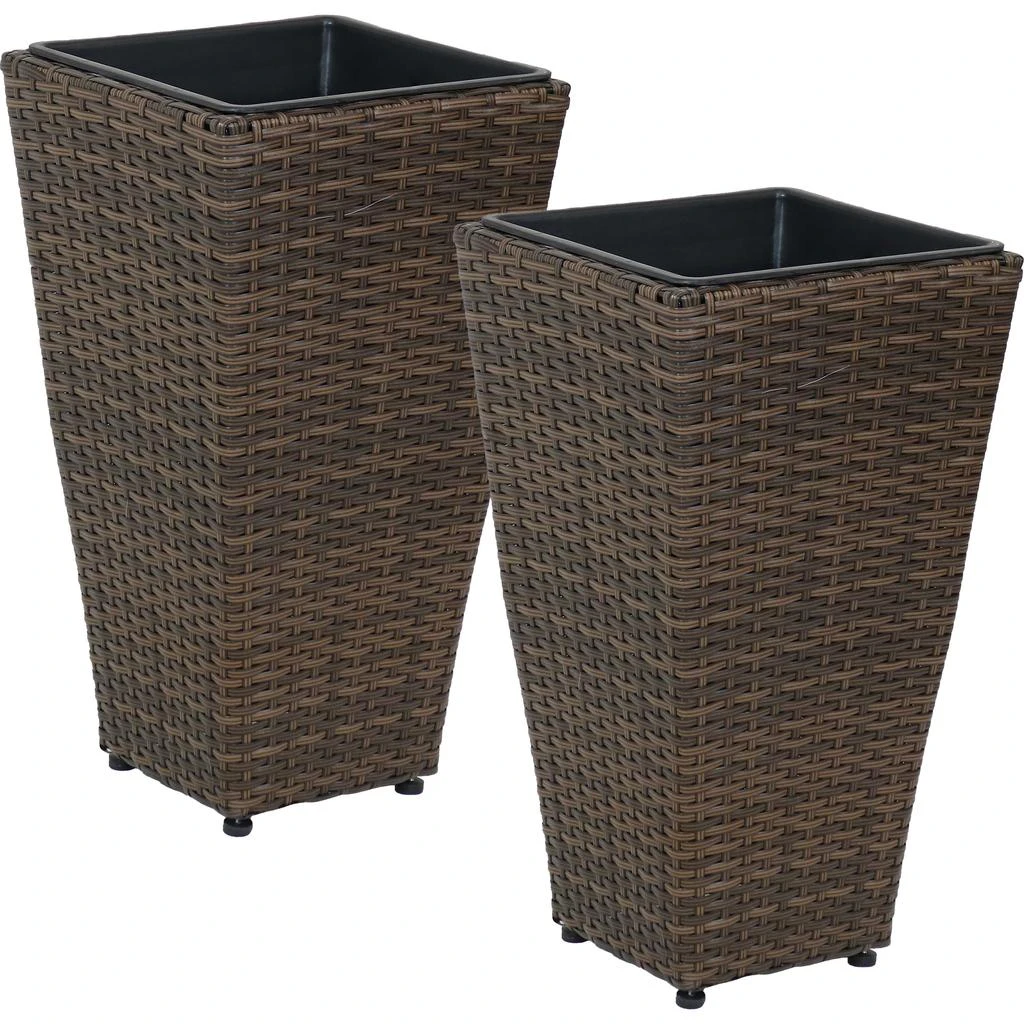 Sunnydaze Modern Decorative Standing Square Polyrattan Planter ...