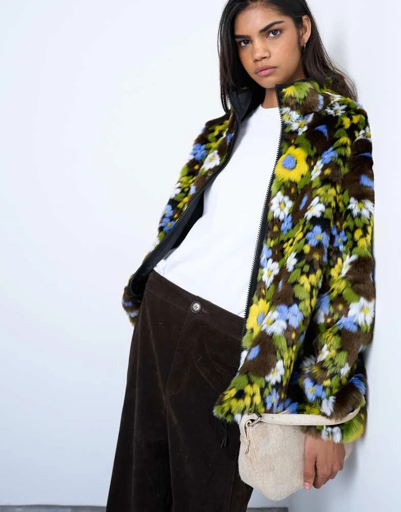 Topshop Topshop faux fur floral bomber jacket in multi - Jackets - Free ...