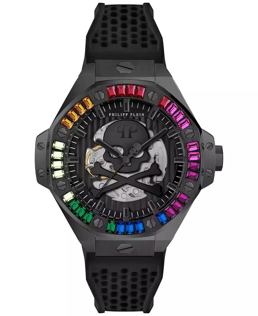Philipp Plein Men's Automatic Skeleton Royal Black Silicone Strap Watch ...