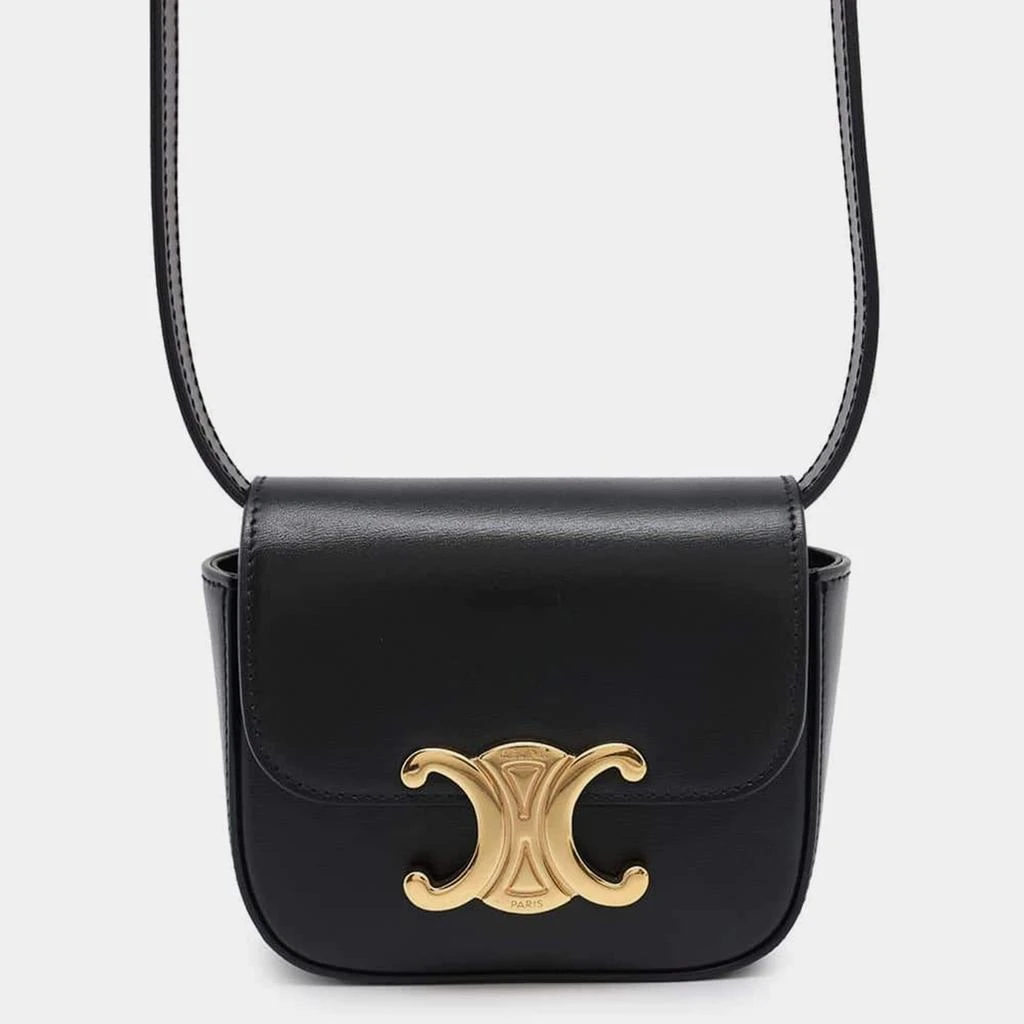 Celine Celine Black Shiny Calf Leather Triomphe Mini Claude Shoulder ...