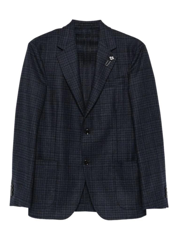 LARDINI Tailored Blazer With Dark Checkered Pattern And Notch Lapel ...