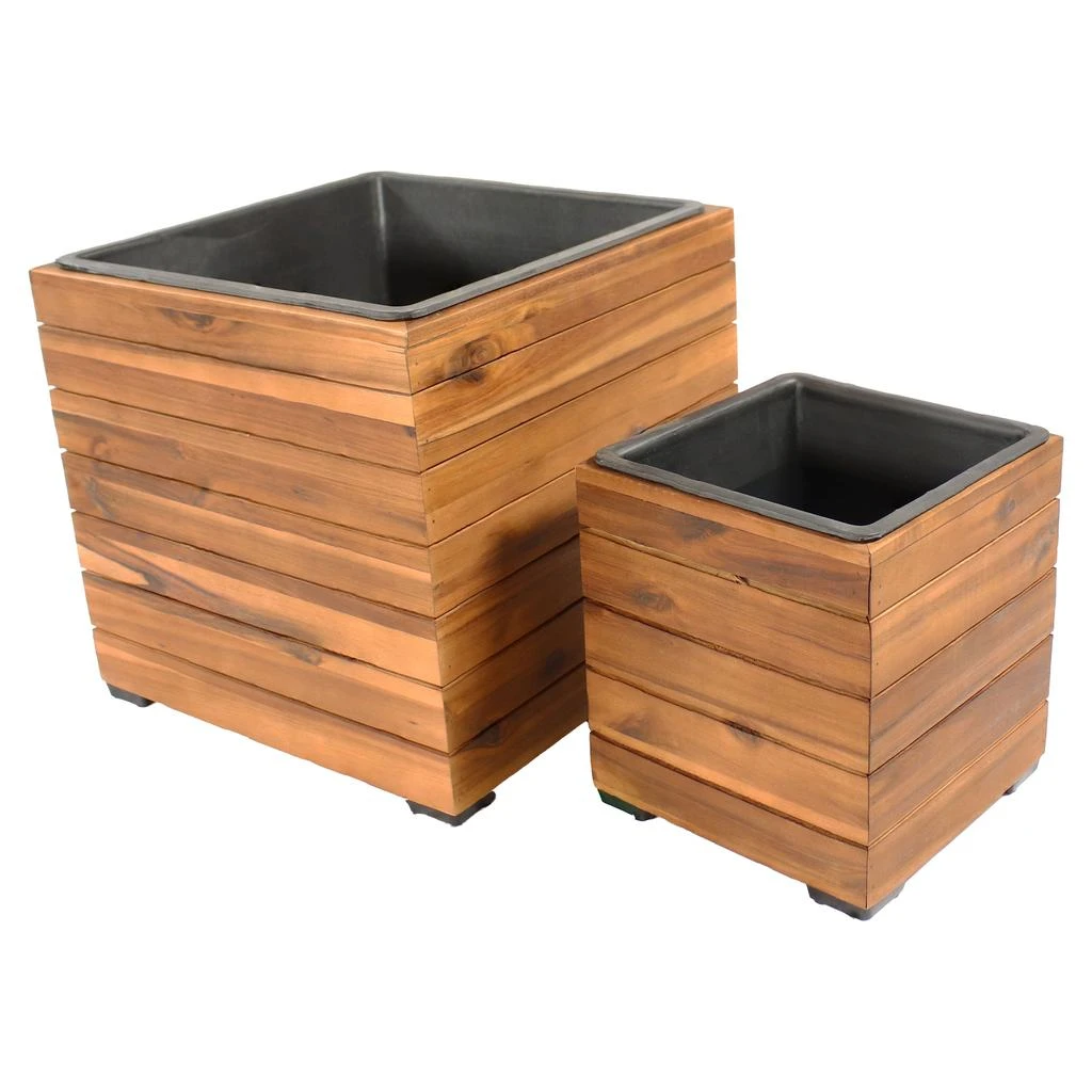 Shop Indoor/Outdoor Square Acacia Wood Planter Box with Plastic Liner ...