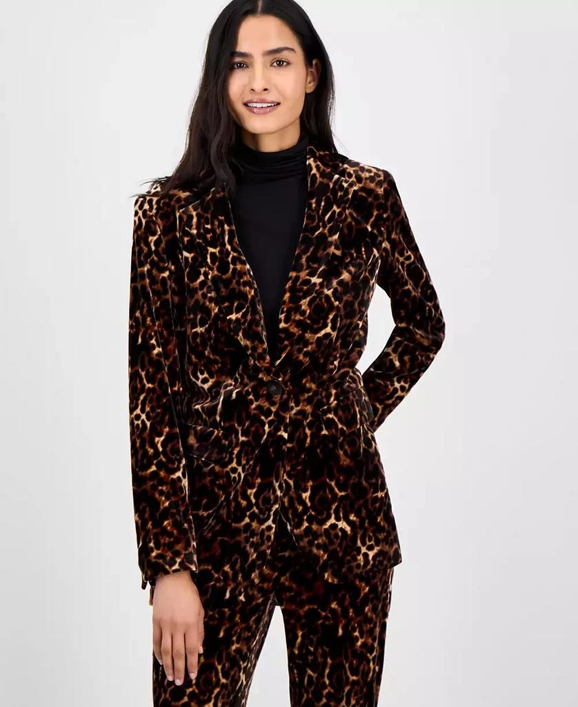 Anne Klein Women's Animal Print Velvet One-Button Blazer - Suits - Free ...
