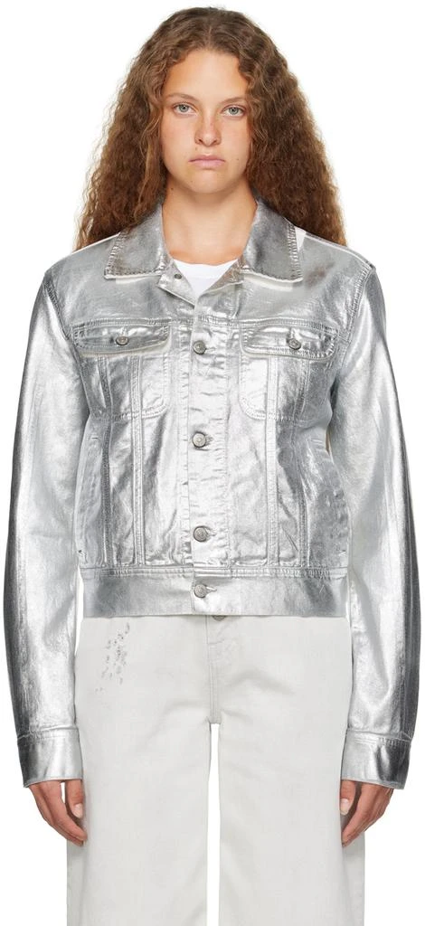 MM6 White & Silver Painted Denim Jacket - Jackets - Free Shipping ...