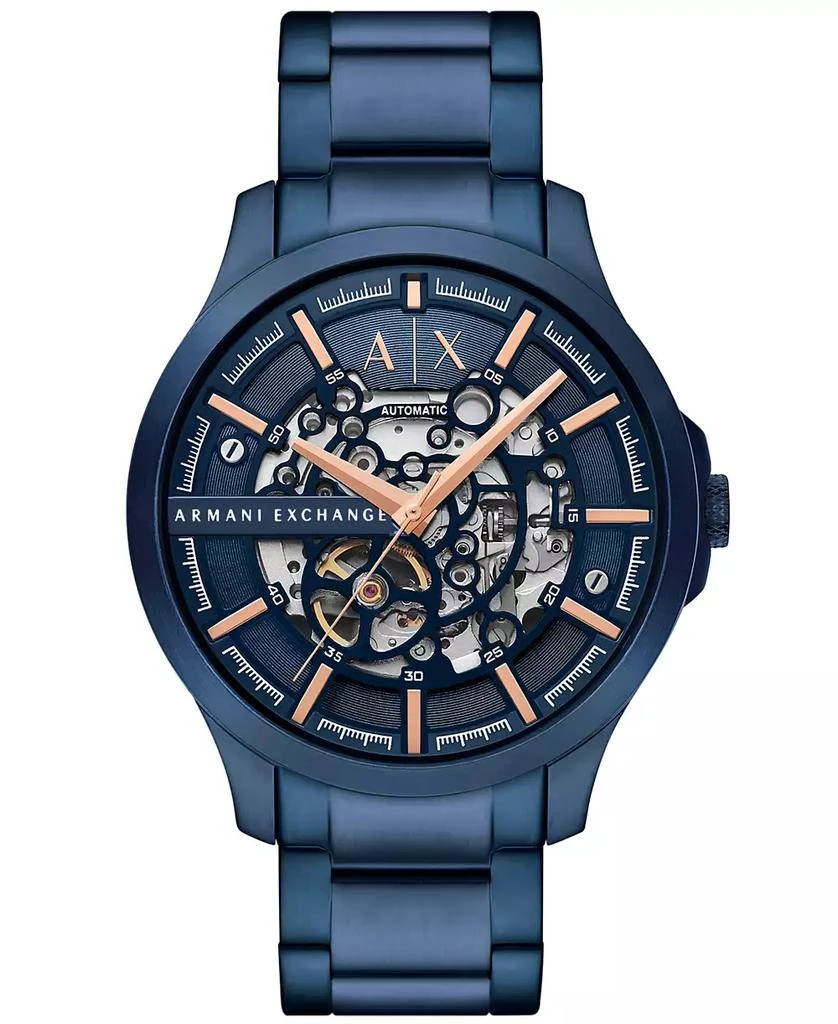 Armani Exchange Men's Automatic Three-Hand Blue Stainless Steel Watch ...