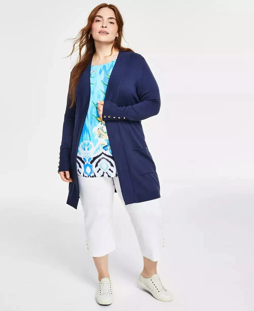 JM Collection Plus Size Open-Front Long-Sleeve Cardigan, Exclusively at ...