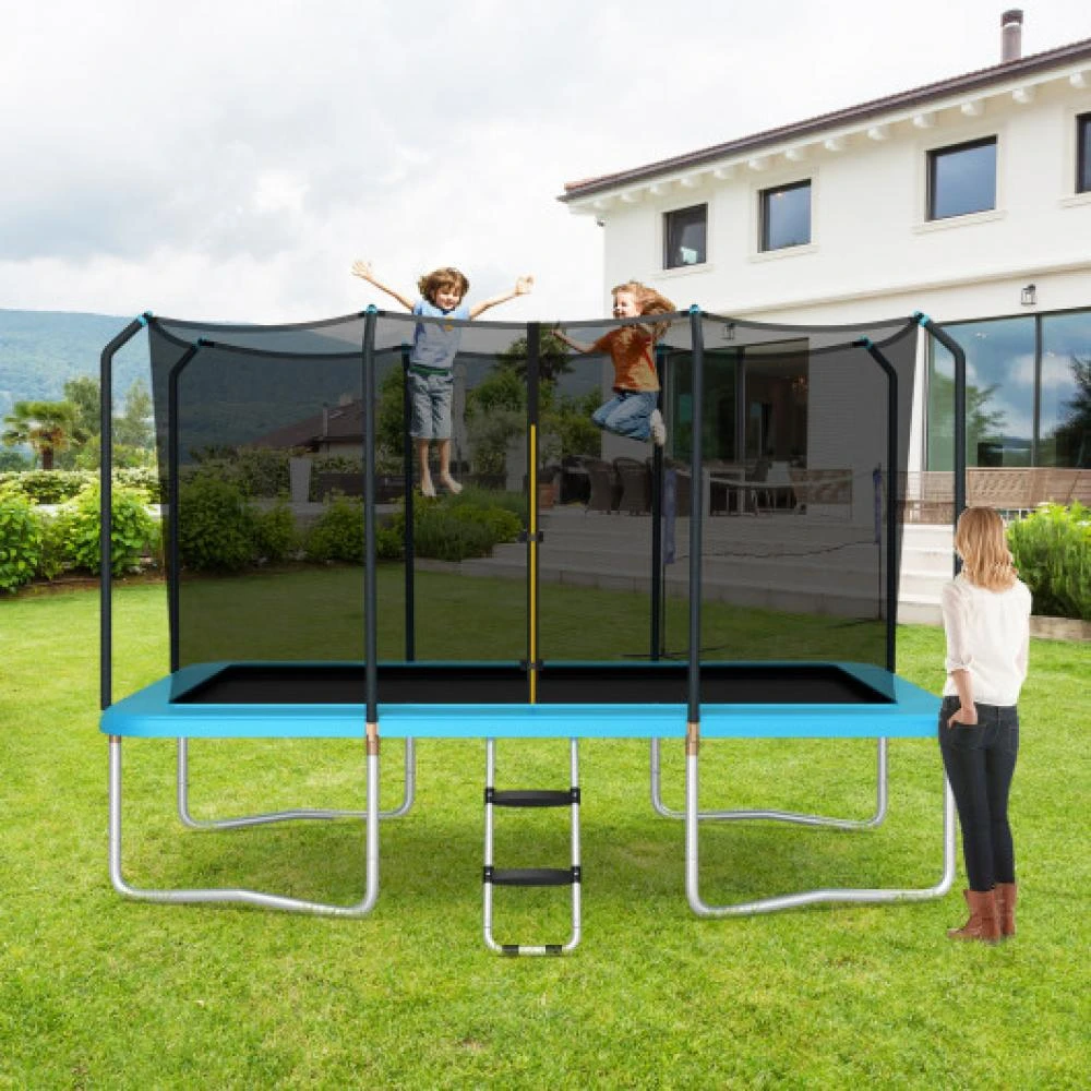Hivvago 8 x 14 Feet Rectangular Recreational Trampoline with Safety ...