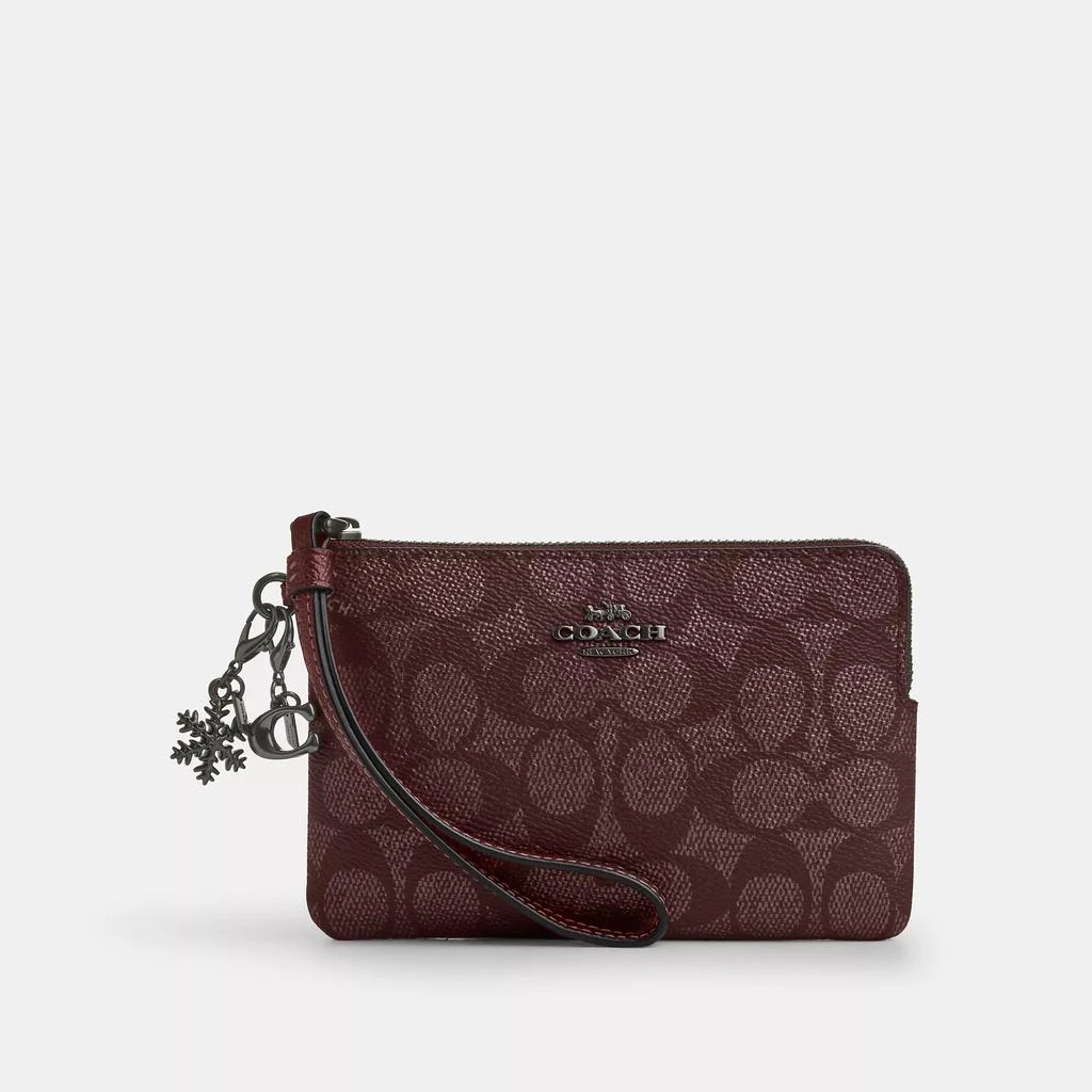 Coach Outlet Boxed Corner Zip Wristlet In Signature Canvas With Charms ...