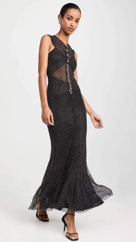 Self Portrait Black Rhinestone Fishnet Crossover Dress - Dresses ...