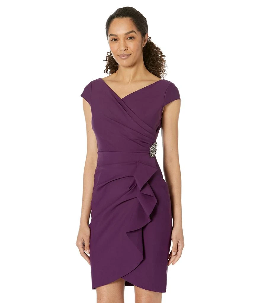 Alex Evenings Short Sheath Dress with Surplice Neckline and Cascade ...