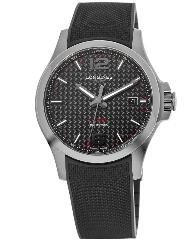 Longines Longines Conquest V.H.P. Black Carbon Dial Rubber Strap Men's ...