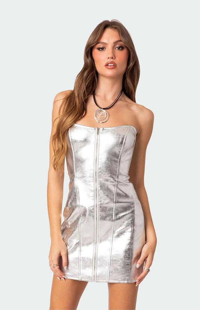 Edikted Astro Zip Up Metallic Mini Dress - Dresses & Skirts - Free ...