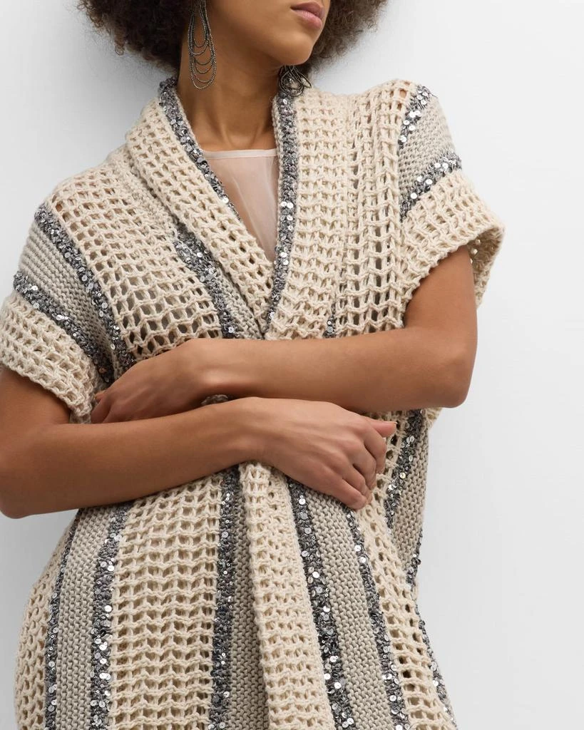 Brunello Cucinelli Open-Knit Long Net Cardigan with Paillette Detail ...
