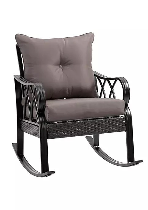 Outsunny Rattan Wicker Rocking Chair With Padded Cushions Aluminum ...