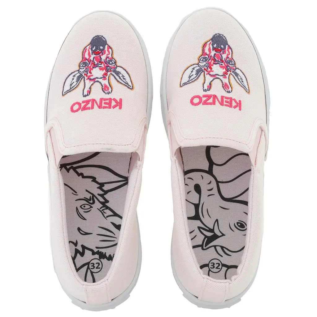 Kenzo Girls Pink Animal Logo Embroidered Slip-On Sneakers, Brand Size ...