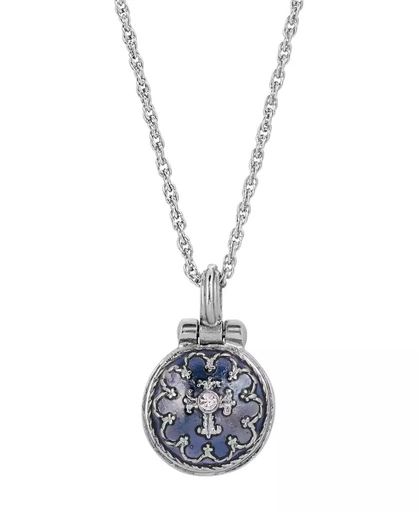 Shop Silver-Tone Blue Enamel Cross Pendant Enclosed Virgin Mary ...