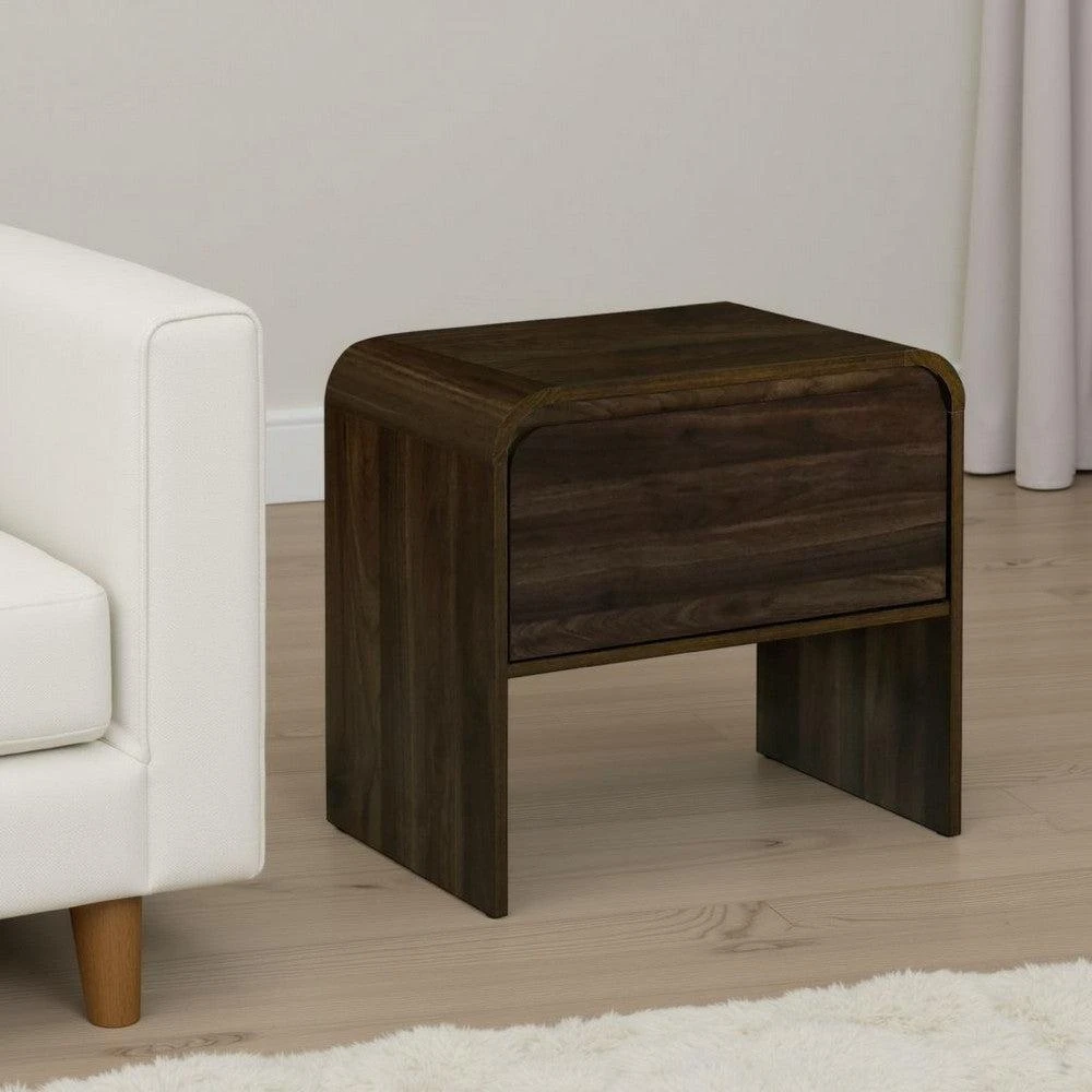 Shop Maria Side End Table, Drawer and Waterfall Style, Brown Wood 22 ...