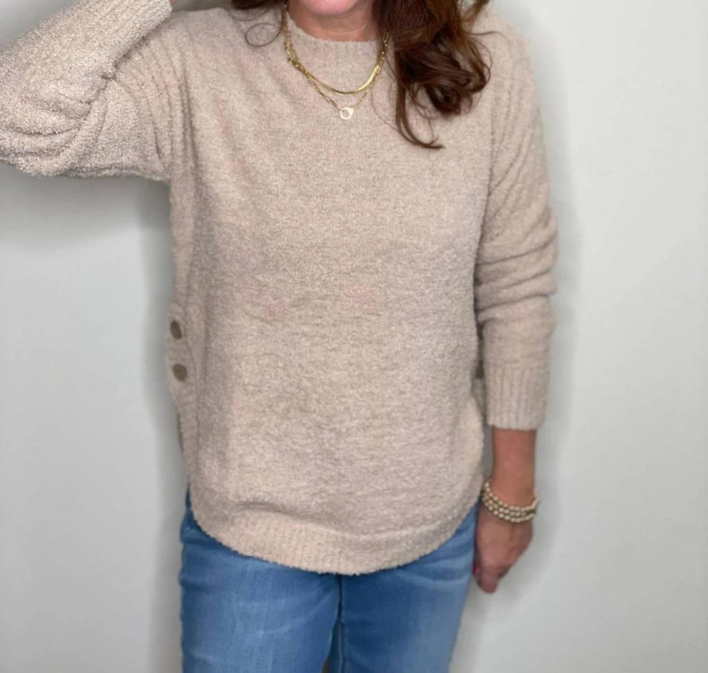 Hello Nite Hello Nite - Plush Side Button Crew Top - Shirts - Save ...