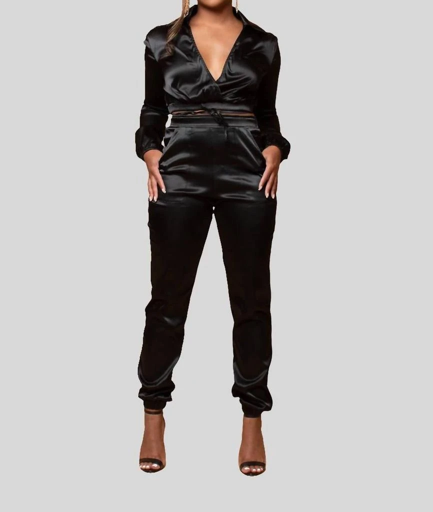 PRIVY Slay Bae Satin Set In Black - Free Shipping - BeyondStyle