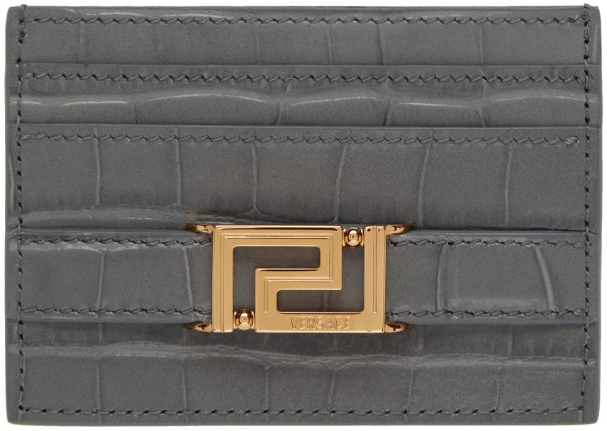 Versace Gray Croc-Effect Greca Goddess Card Holder - Bags - BeyondStyle