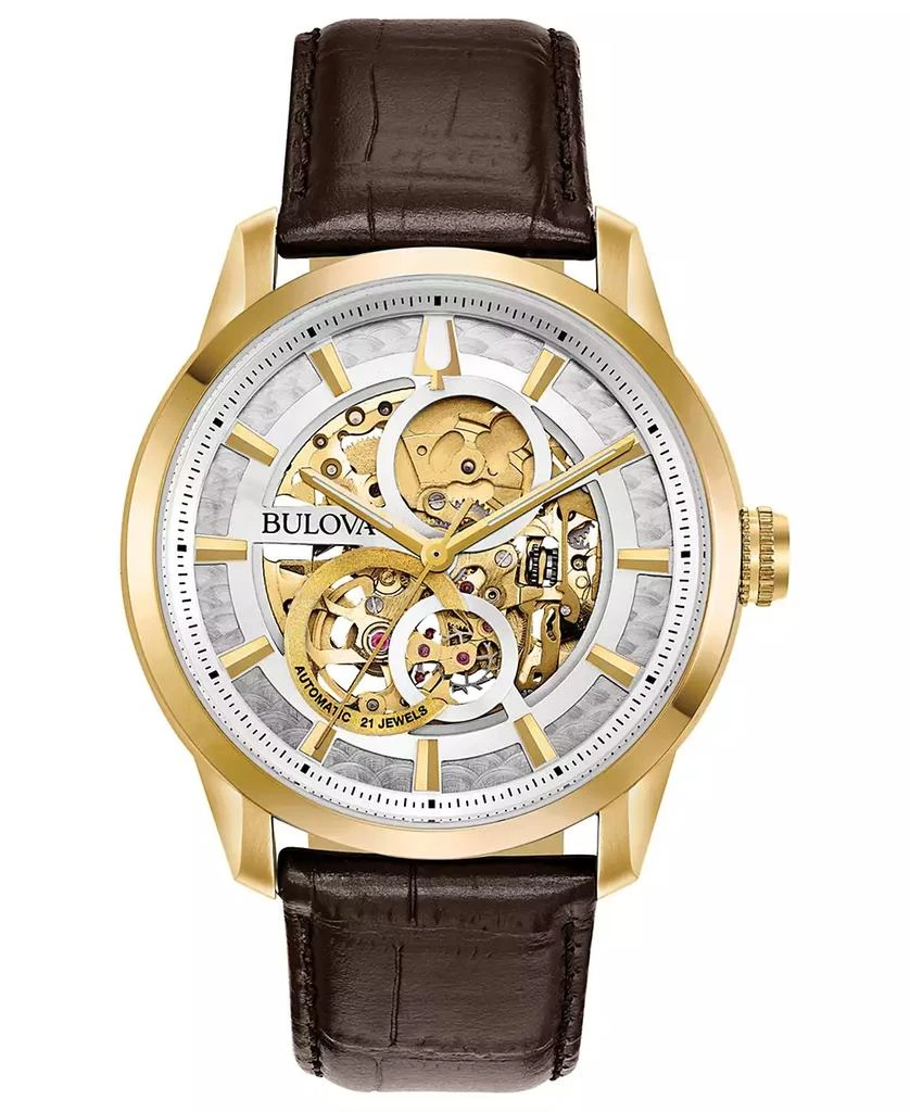 Bulova Men's Automatic Sutton Brown Leather Strap Watch 43mm - Men's ...