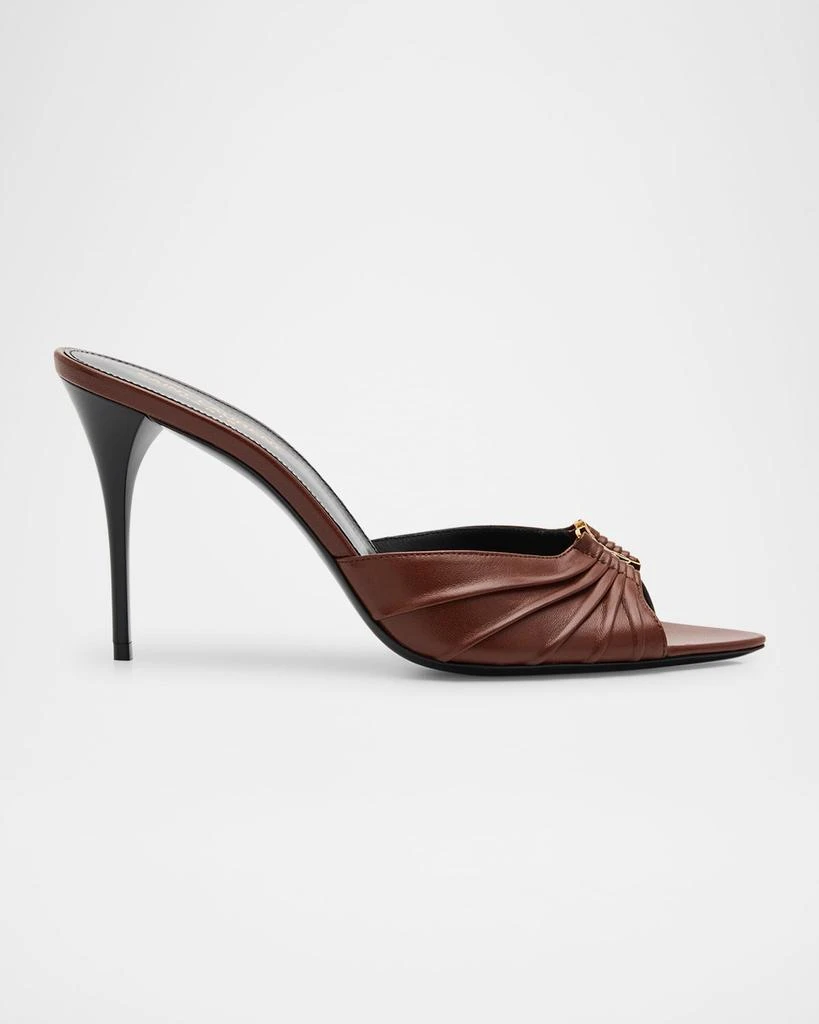 Yves Saint Laurent Babylone YSL Ruched Leather Mule Sandals - Slippers ...