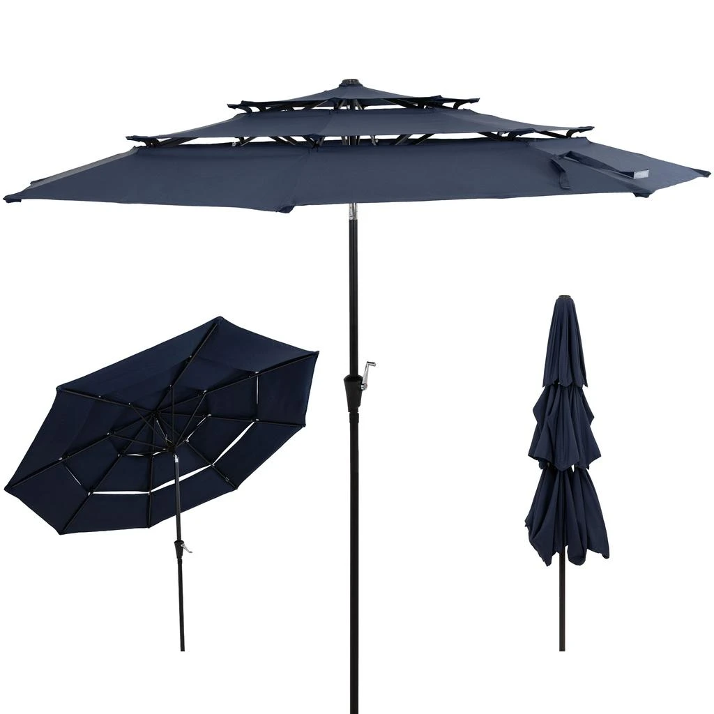Sunnydaze 3-Tier Outdoor Patio Umbrella with Polyester Canopy, Push ...
