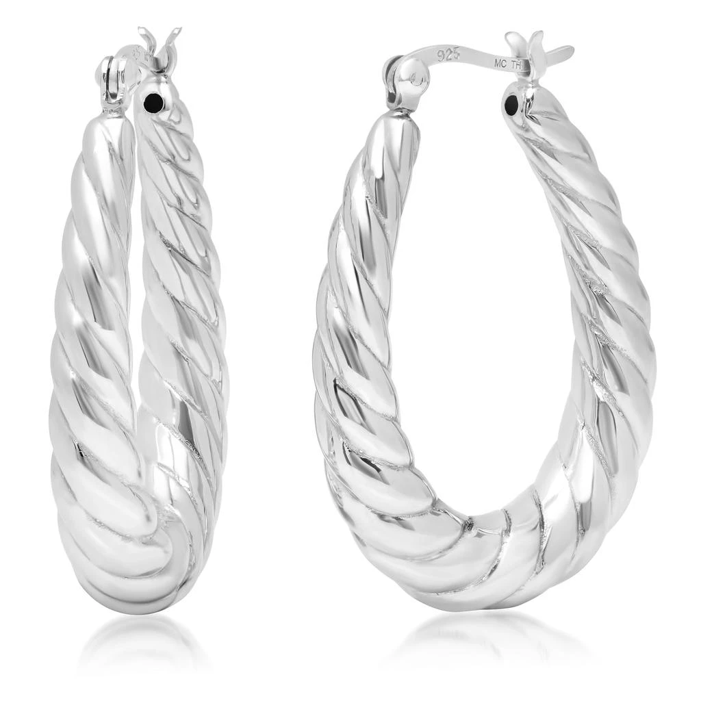 Shop Sterling Silver Rope Texture Oval Hoop Earrings on Sale at ...
