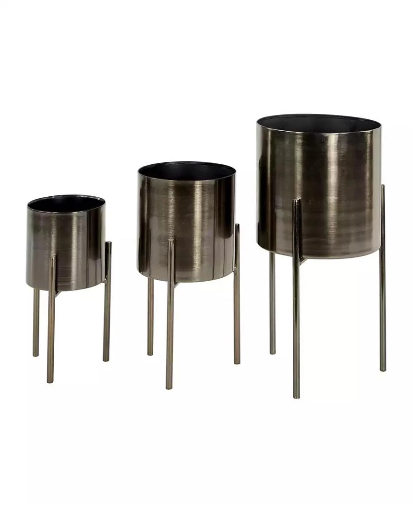 Rosemary Lane Contemporary Style Large Round Metal Planters in Stands ...
