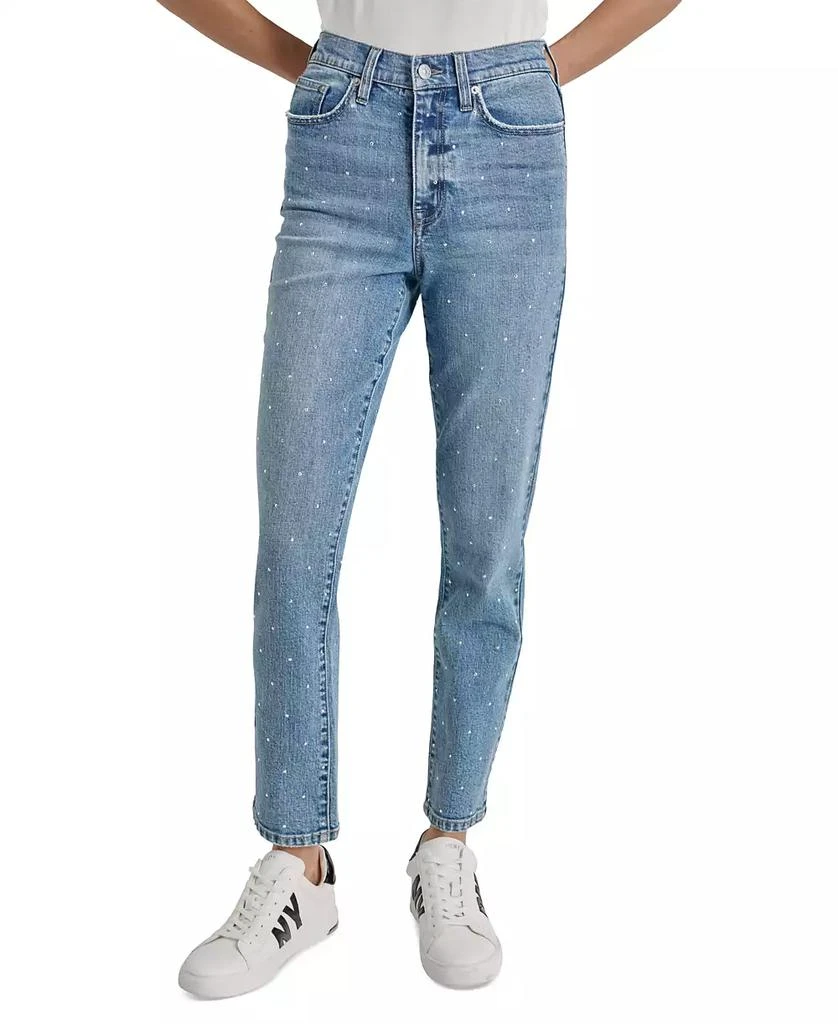 DKNY Women's High-Rise Slim Straight Scattered Rhine-Studs Jeans ...